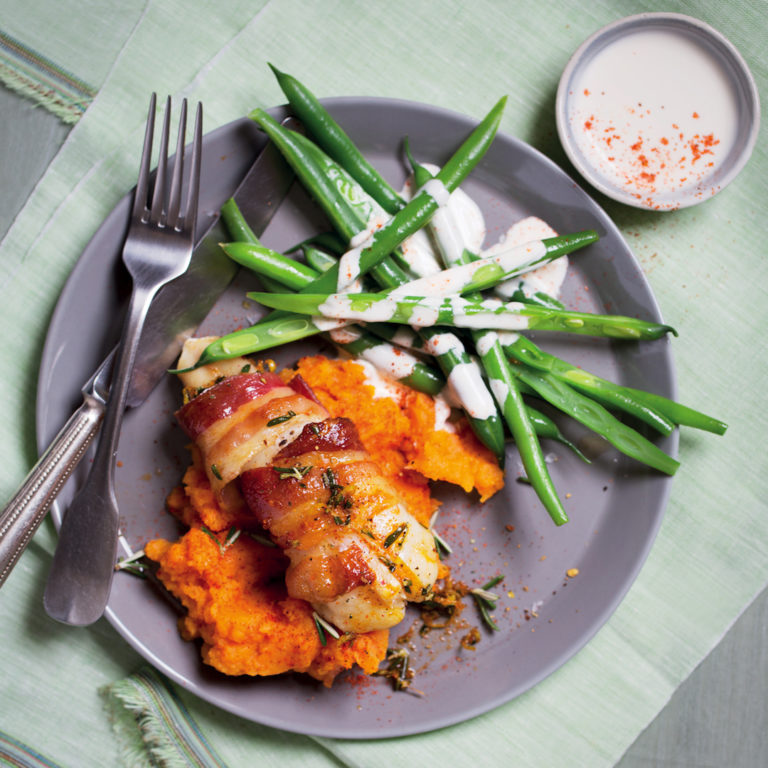 Bacon-wrapped monkfish with sweet-potato mash - MyKitchen