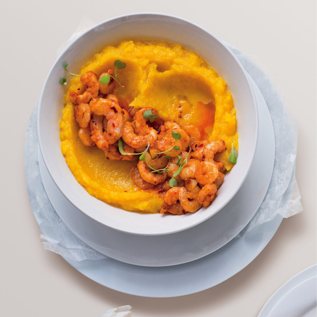 Garlic-chilli prawns with squash mash - MyKitchen