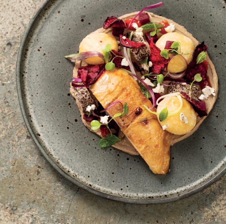 Roast chicken, beetroot, goat's cheese and puff pastry rounds - MyKitchen