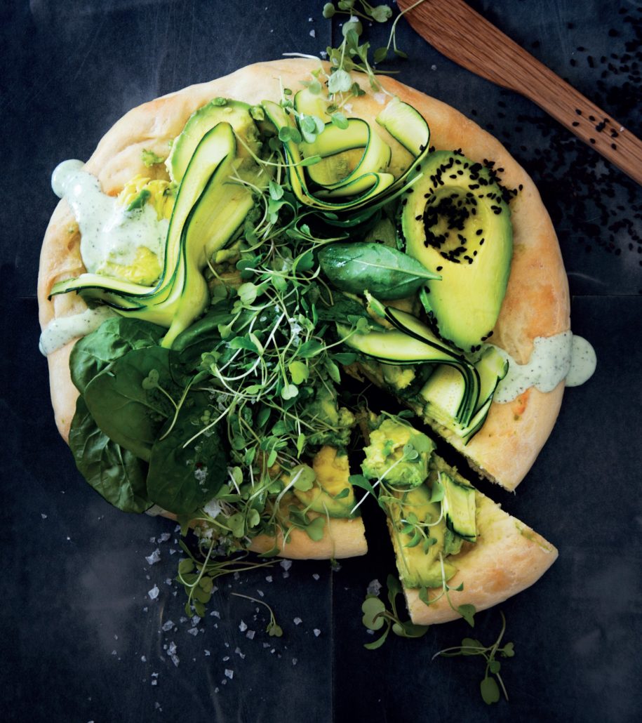 The ultimate healthy green pizza with green tea dressing