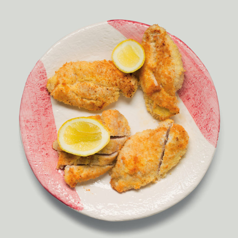 Home-made coconut crumbed chicken
