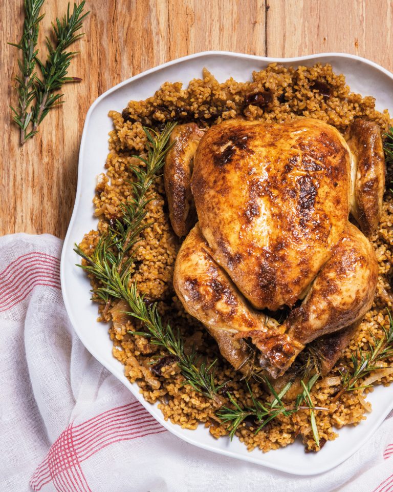 Roast chicken with bulgur wheat, date and rosemary stuffing - MyKitchen