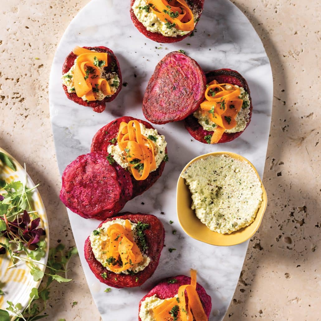 Beetroot blini bites with whipped feta - MyKitchen